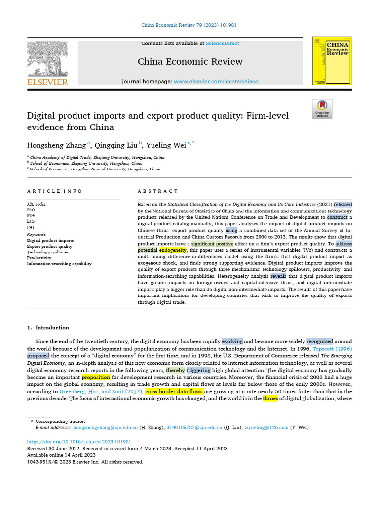 Digital Product Imports and Export Product Quality Firm-Level | PDF ...