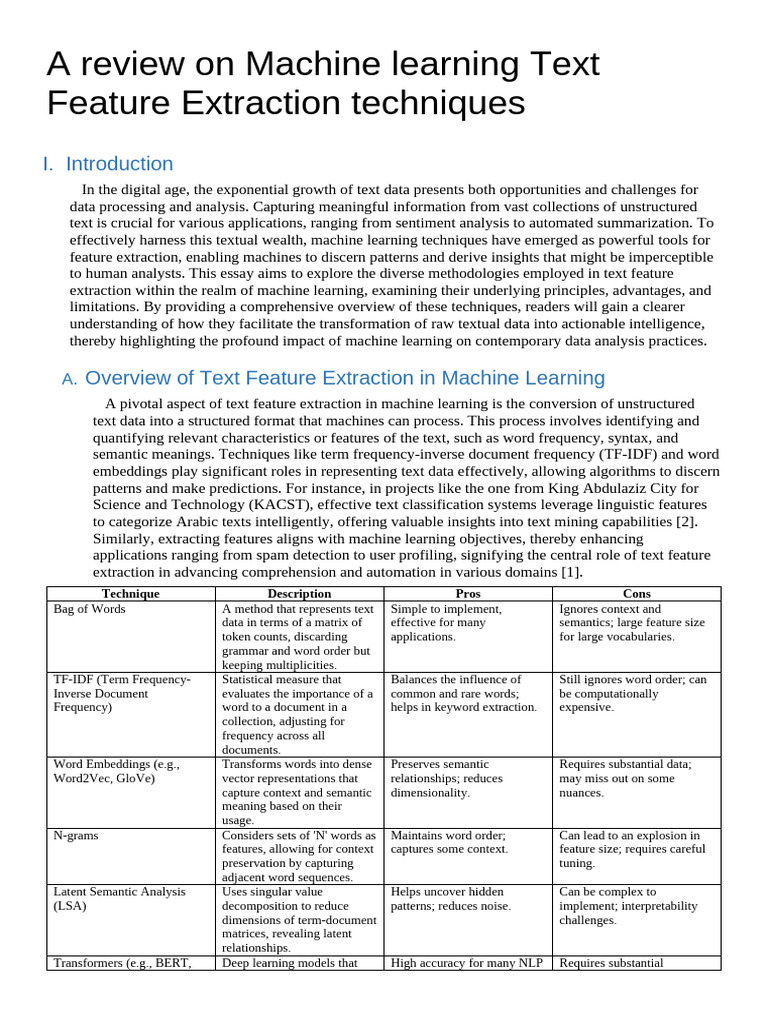 A Review On Machine Learning Text Feature Extraction Techniques | PDF ...