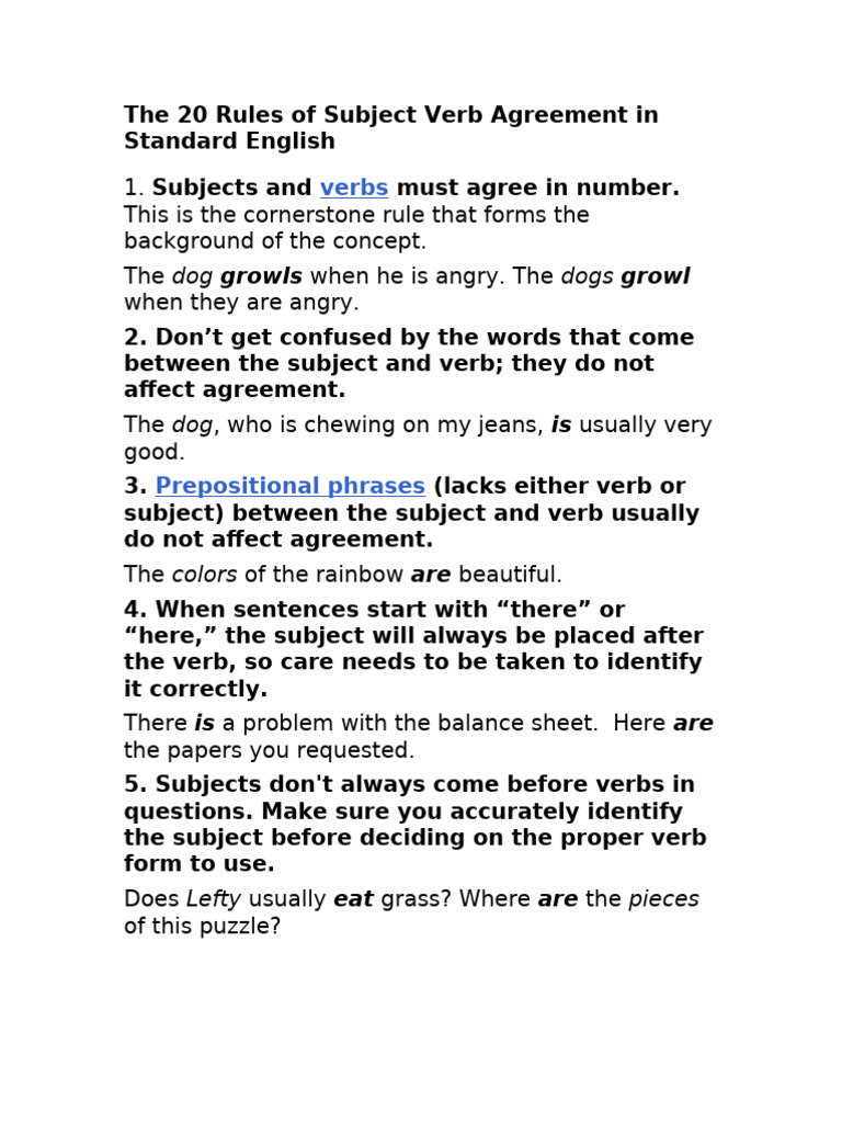 20 rules-subject verb agreement(error analysis) (1) | PDF | Grammatical Number | Plural