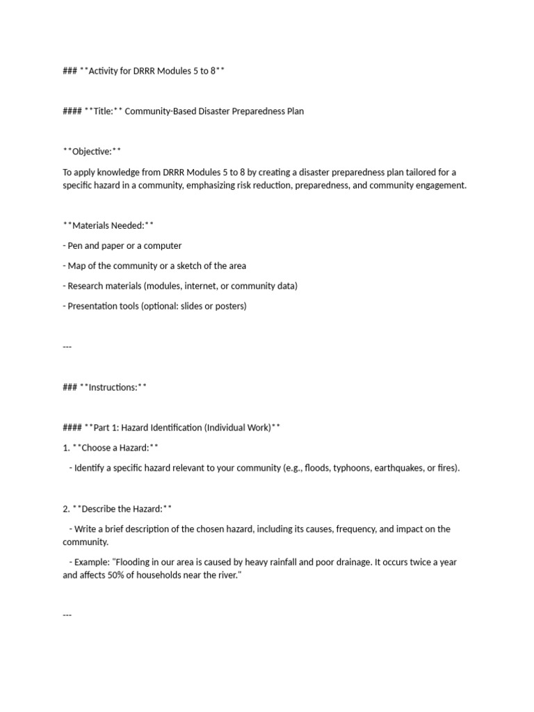 Activity for Drrr Moduoes 5 to 8 | PDF | Emergency Evacuation | Hazards