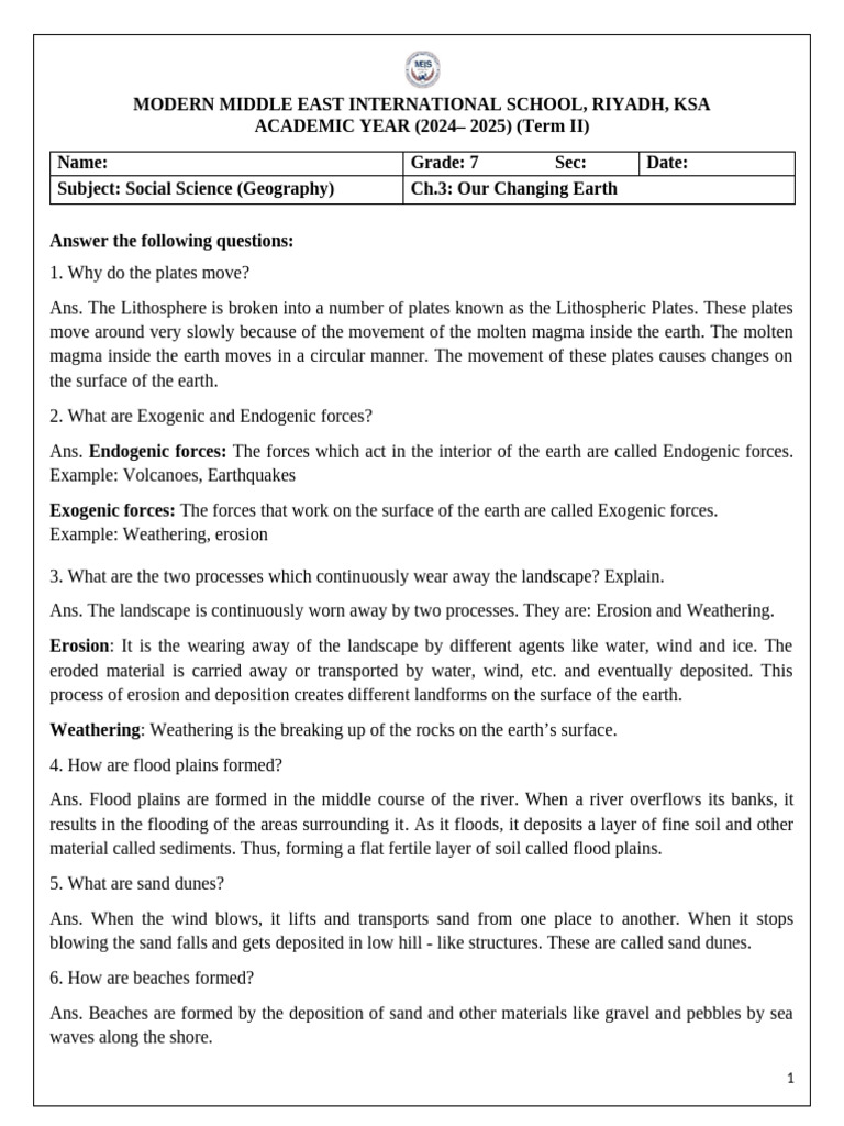 Gr.7 CH 3 Our Changing Earth | PDF | Volcano | River