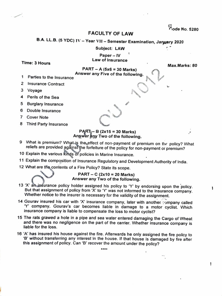 Law of Insurance Exam Papers Summary | PDF | Insurance | Financial Services