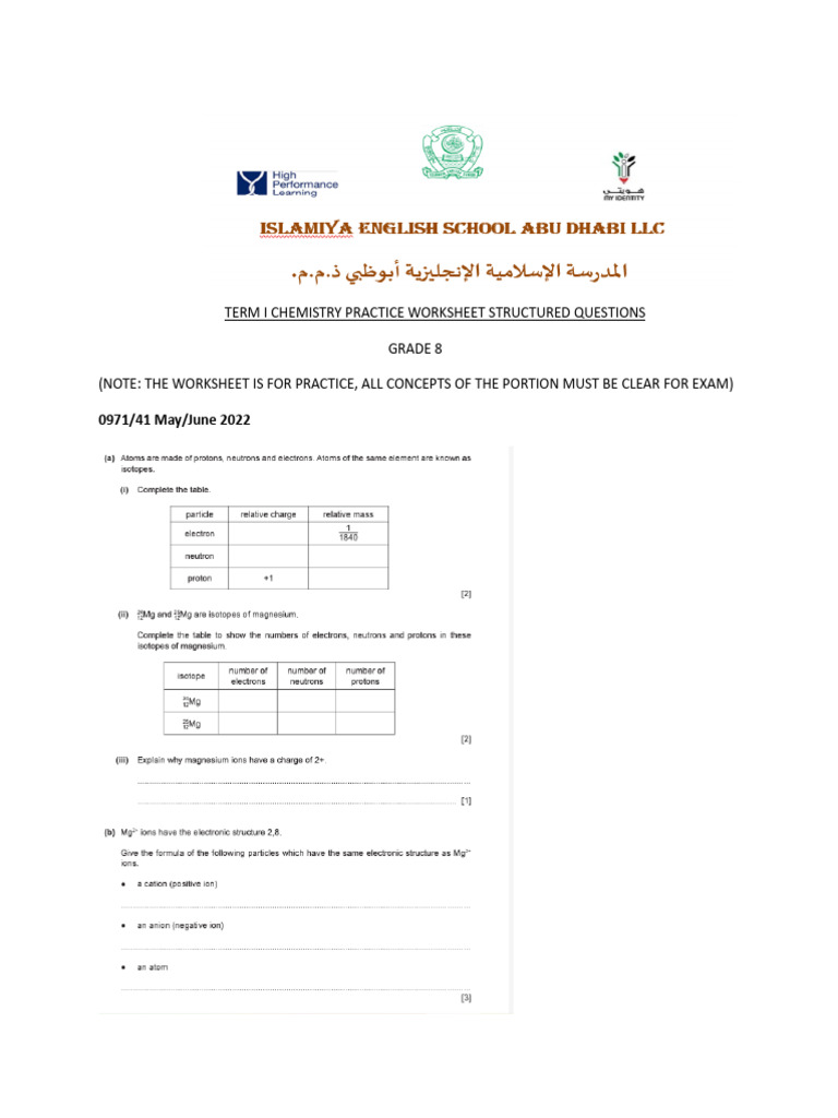 Grade 8 Term 1 Worksheet Structured Questions | PDF