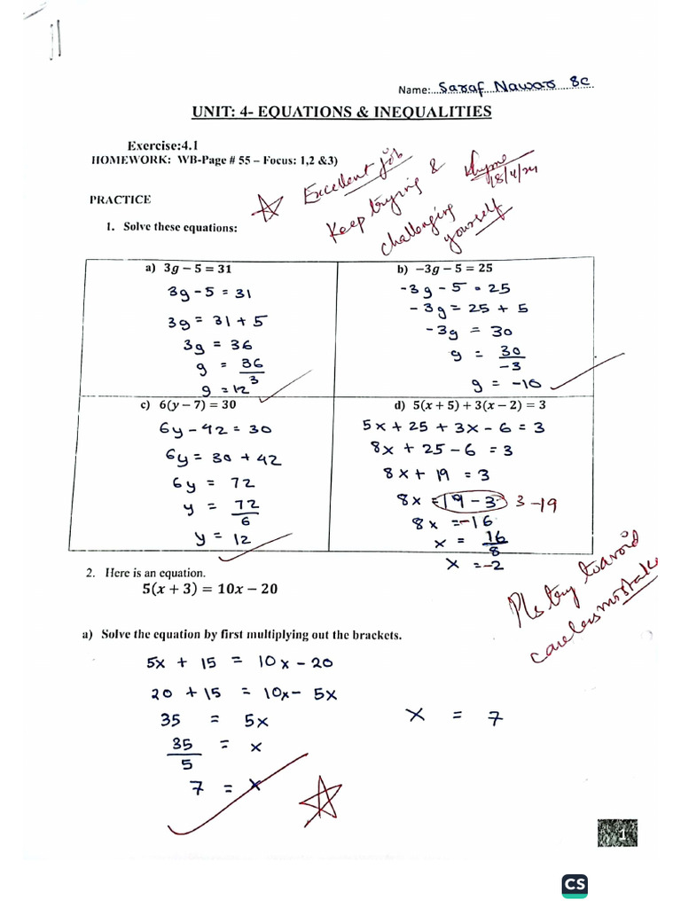 Equations and Inequalities Answers | PDF