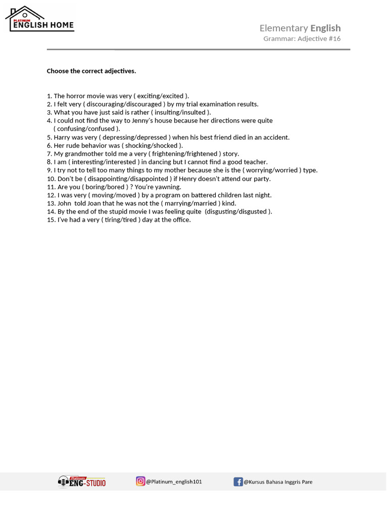 Adjective 16 - Present or Past Participle | PDF