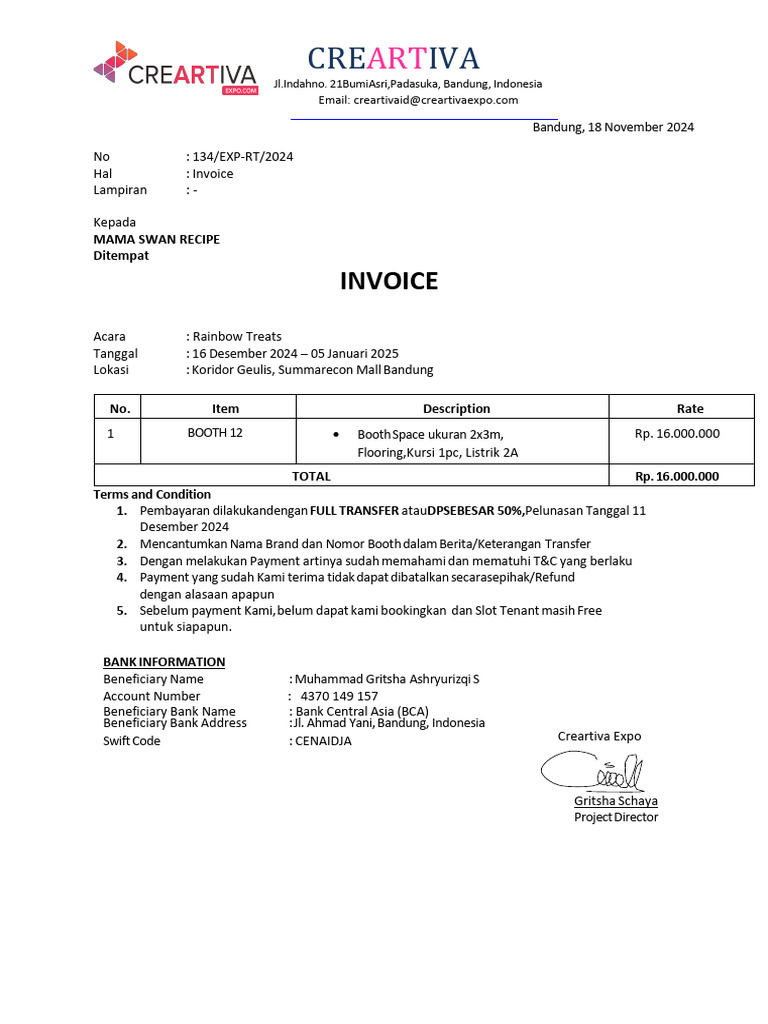 Invoice Rainbor Treats - Mama Swan Recipe | PDF