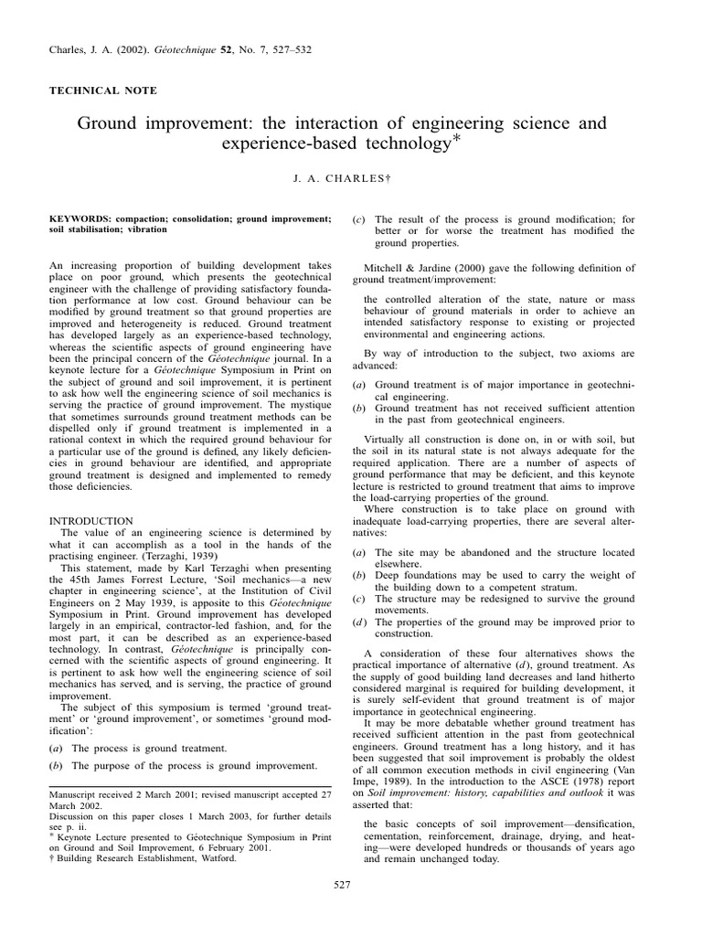 Ground Improvement The Interaction of Engineering Science and ...