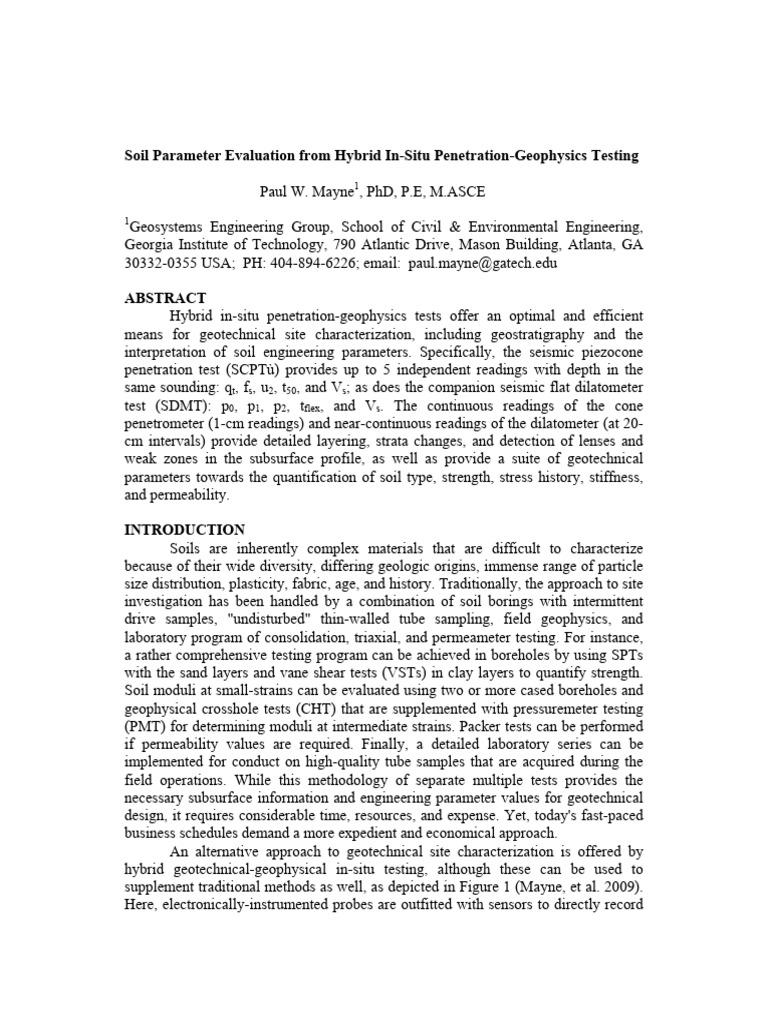 Soil Parameter Evaluation From Hybrid in Situ Penetration-Geophysics ...