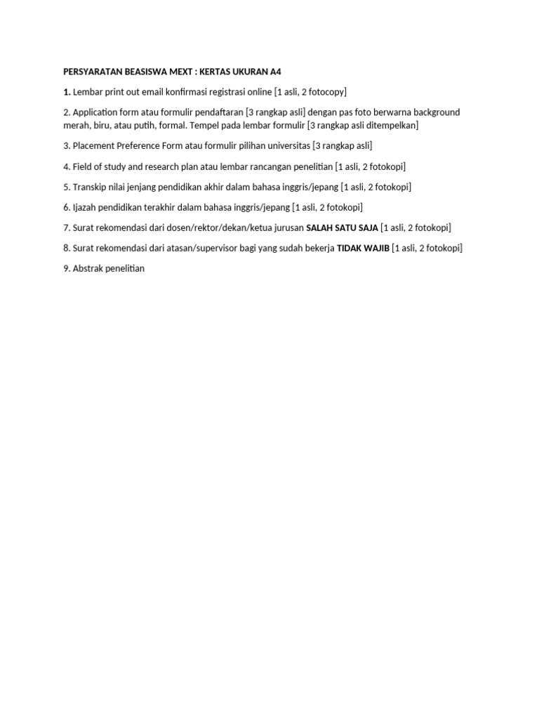 Persyaratan Beasiswa MEXT | PDF