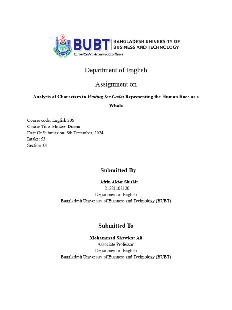 Analysis of Characters in Waiting For Godot Representing The Human Race ...