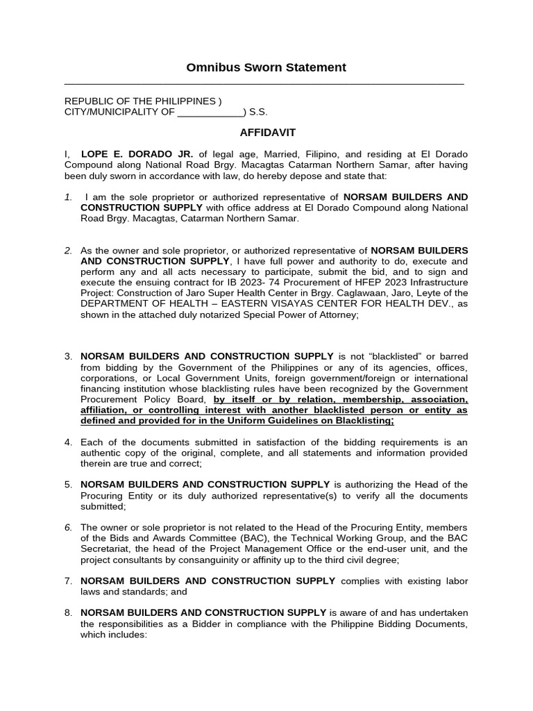 Omnibus Sworn Statement (Revised) | PDF | Fraud | Justice