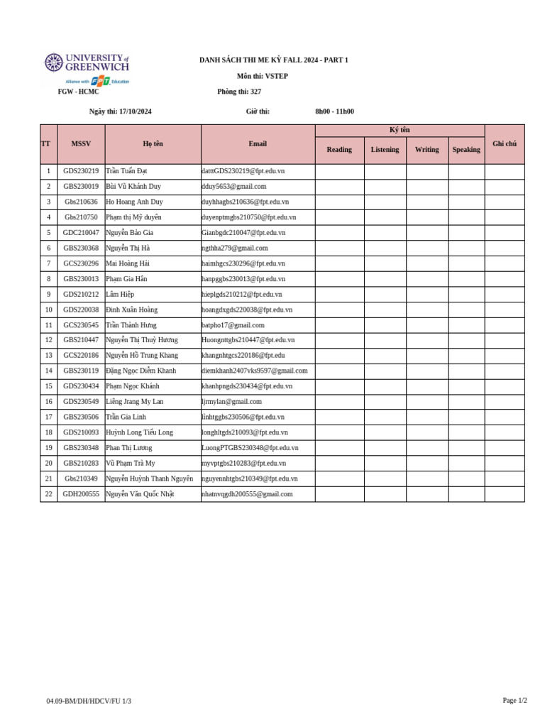 2024.10.17 Fall 2024 - Part 1 - DSSV - Vstep | PDF