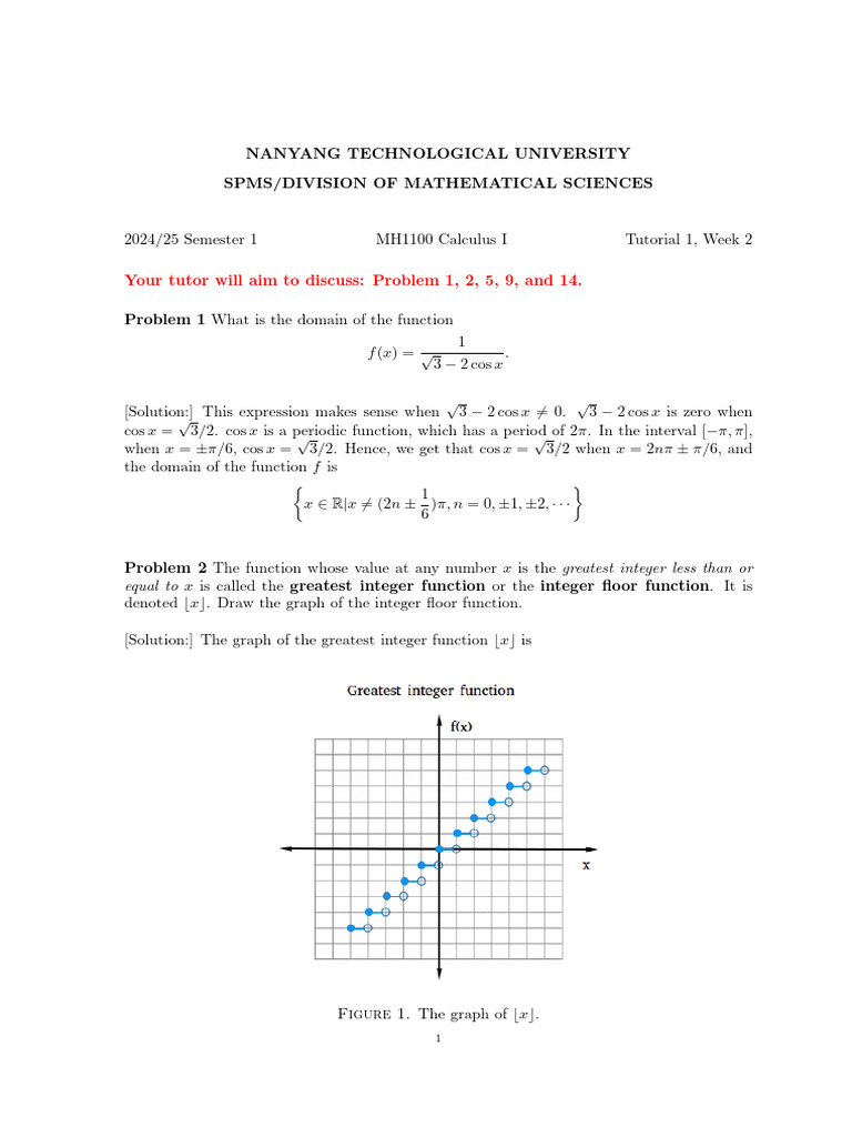 Tut01 2425 Solution | PDF | Function (Mathematics) | Trigonometric Functions