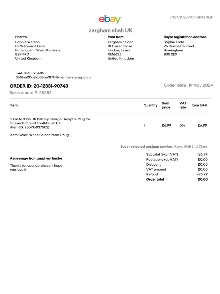 Zargham Shah UK: ORDER ID: 20-12331-90743 | PDF