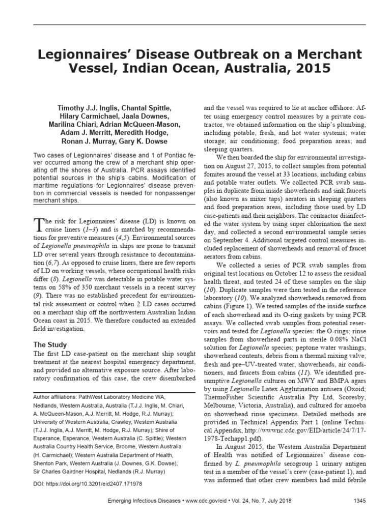 Inglis 2018 Legionnaires Disease Outbreak On A | PDF | Medical ...