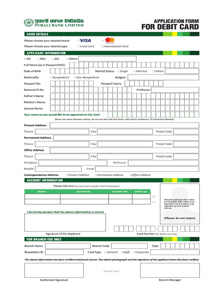 Debit Card Application Form | PDF