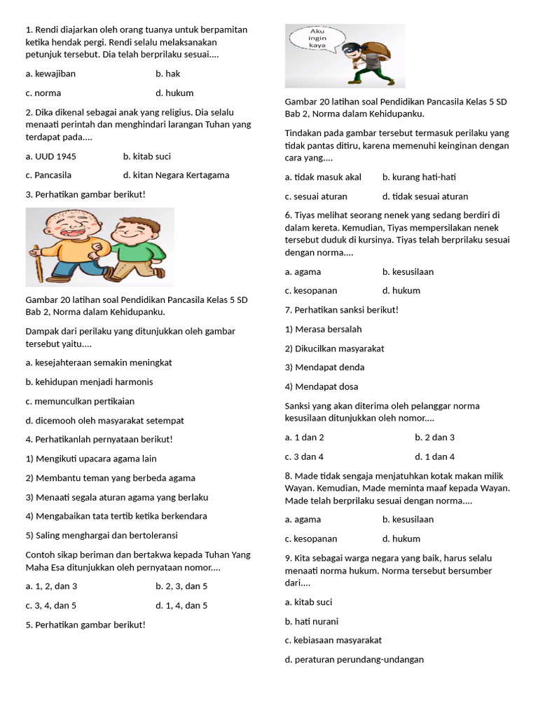 Contoh Soal Ppkn Norma Aturan | PDF