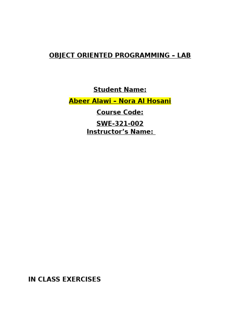 Object Oriented Programming Lab | PDF | Aviation Object Oriented Programming Lab | PDF | Aviation