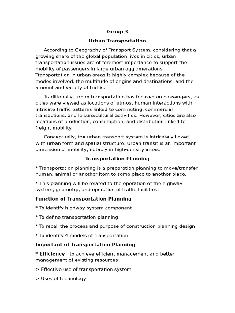 Group 3 Urban Transportation | PDF | Transport | Parking