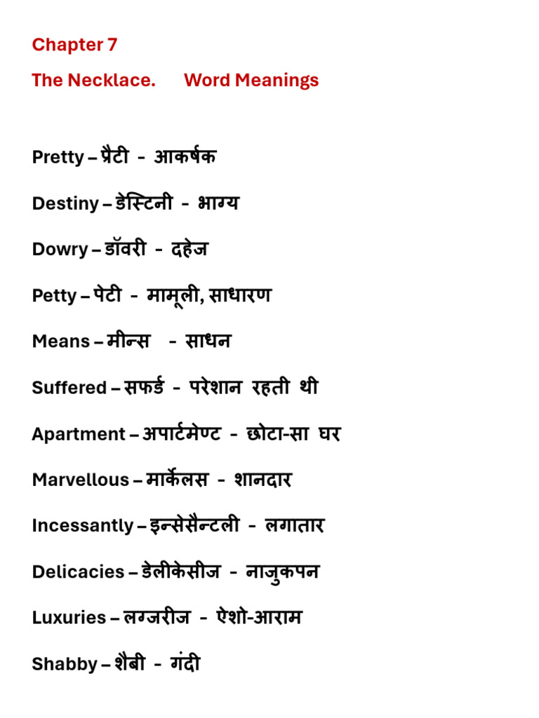 The Necklace Word Meanings | PDF