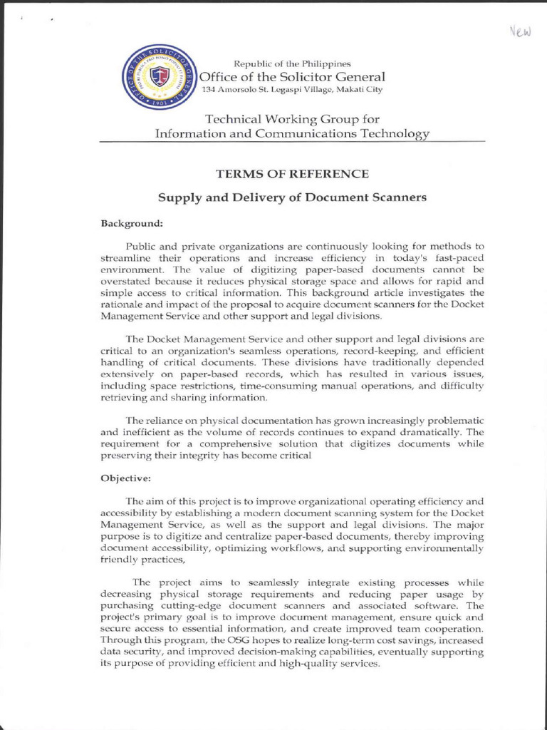 TOR Document Scanner FY2025 NEP | PDF | Image Scanner