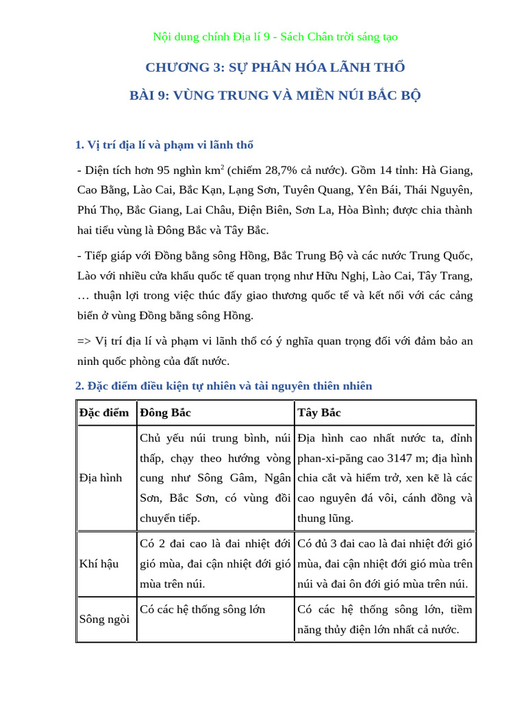 NDC Dia Li 9 Bai 9 Vung Trung Du Va Mien Nui Bac Bo | PDF