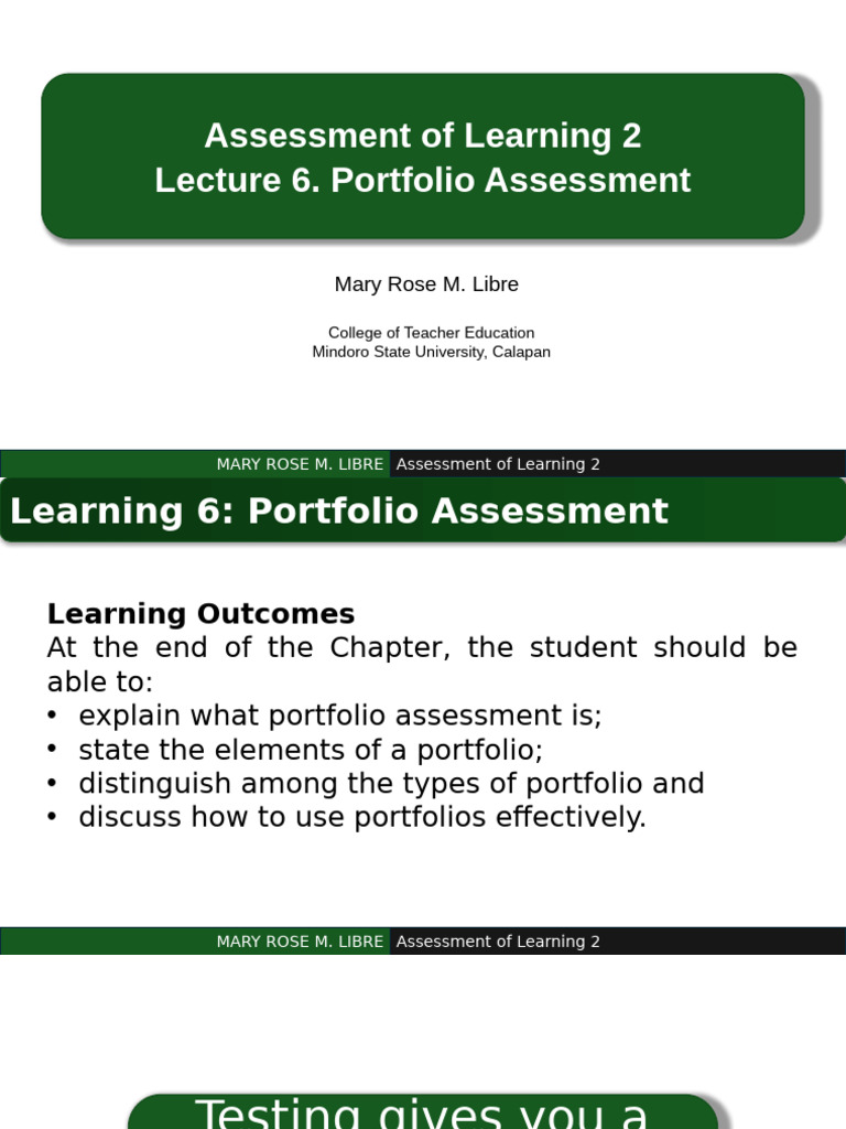 Aol 2 Chapter 6 Portfolio Assessment | PDF | Rubric (Academic) | Cognition