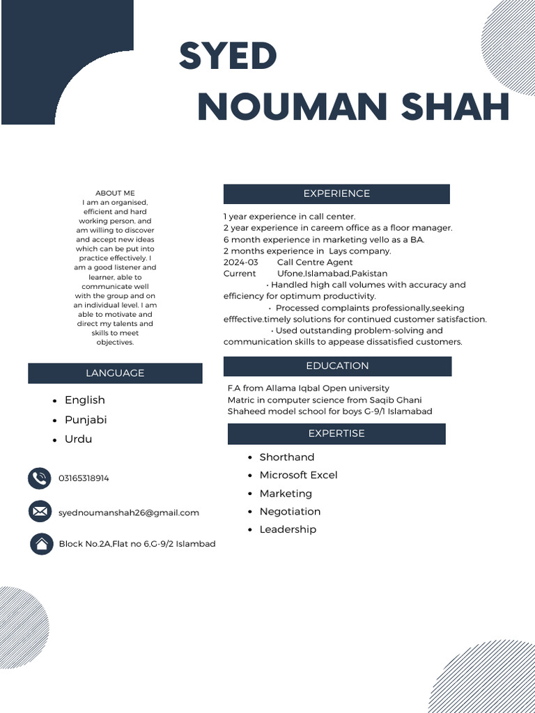 Syed Nouman Shah: Experience | PDF