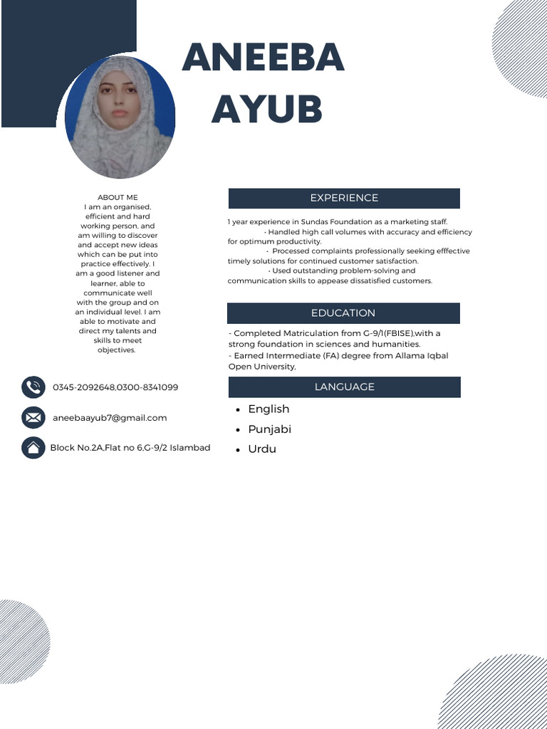 Aneeba Ayub: Experience | PDF