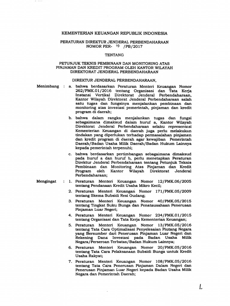 KUR - PER-19 PB 2017 Tentang Petunjuk Teknis Kredit Program | PDF