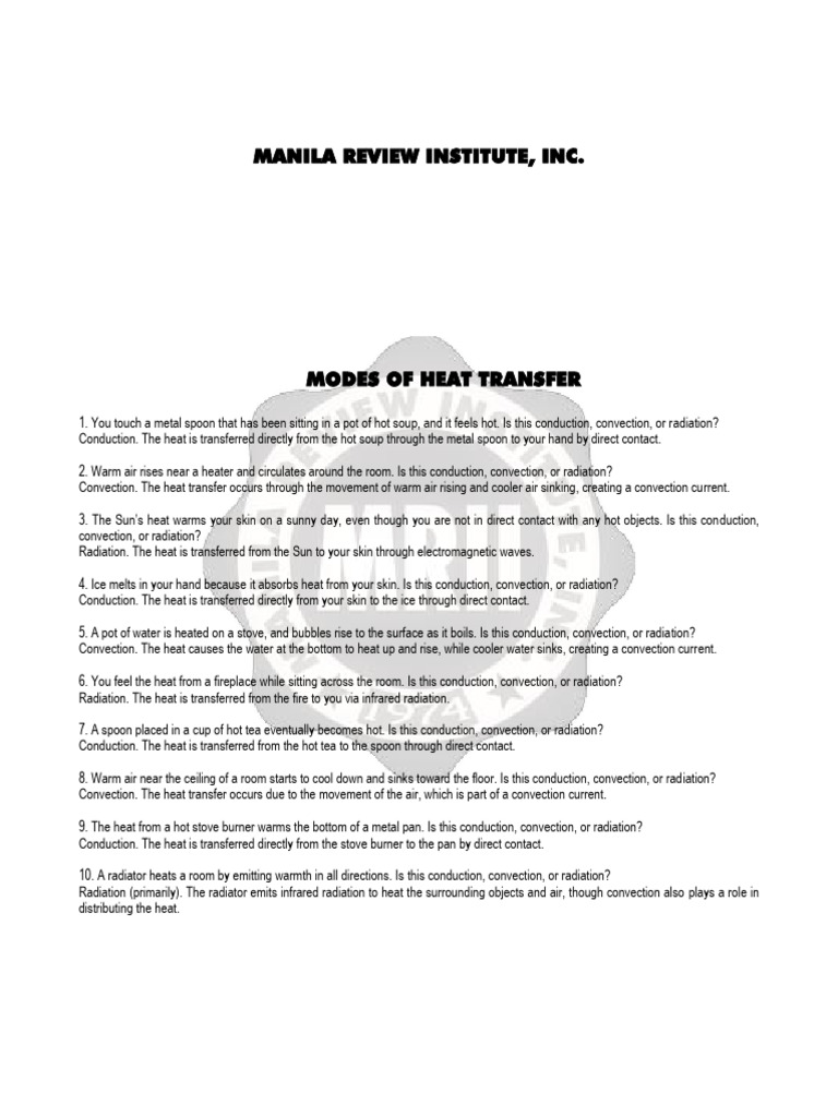 Modes of Heat Transfer - Handout | PDF | Convection | Heat Transfer