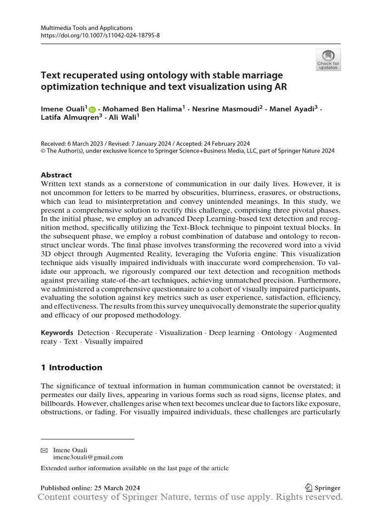Text Recuperated Using Ontology With Stable Marria | PDF | Augmented Reality | Deep Learning