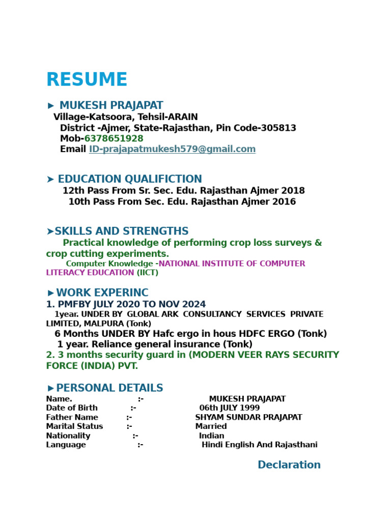 Resume: Mukesh Prajapat | PDF