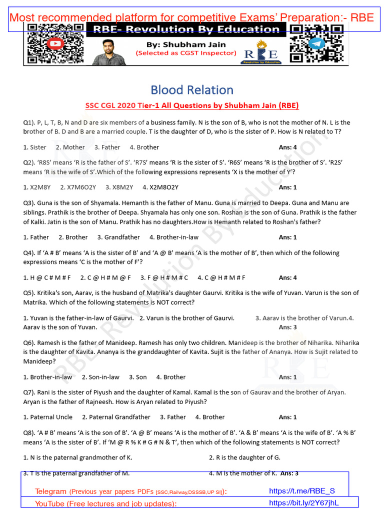 Blood Relation - CGL2020 - RBE | PDF | Life Skills | Childhood