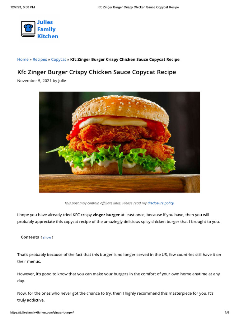KFC Zinger Burgers | PDF