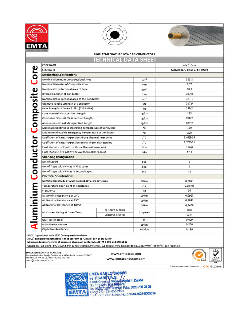 ACCC Oslo Datasheet EMTA | PDF | Electrical Conductor | Electrical ...