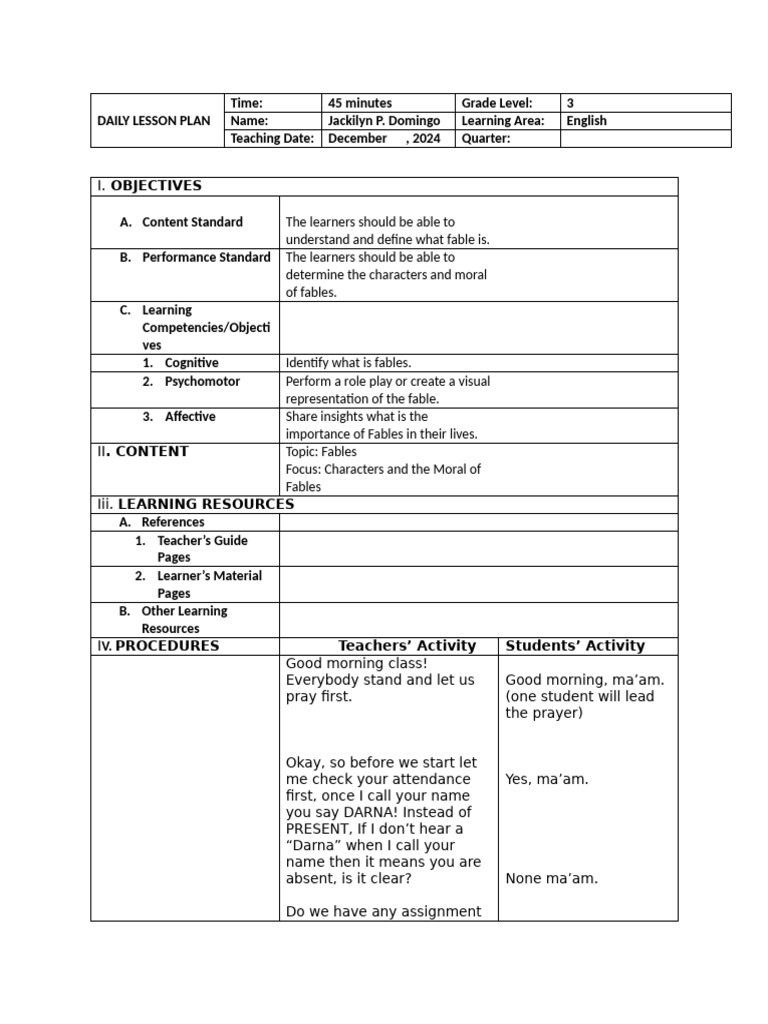 ENGLISH 2. LESSON PLAN | PDF | Lesson Plan | Learning