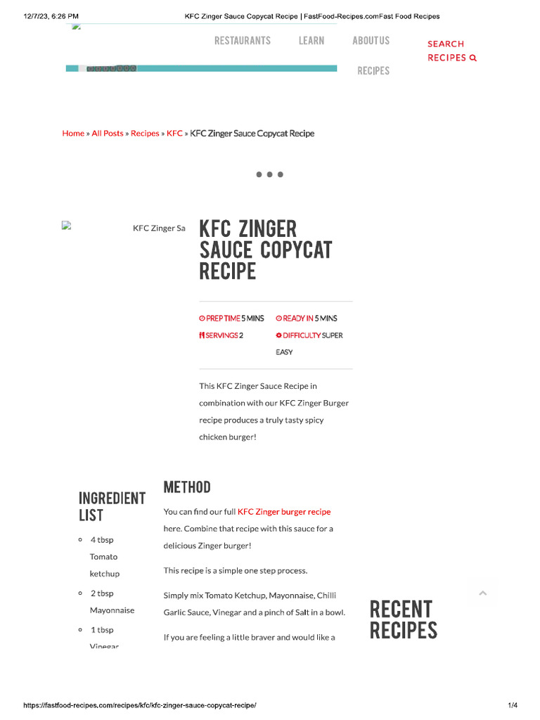 kfc zinger sauce | PDF