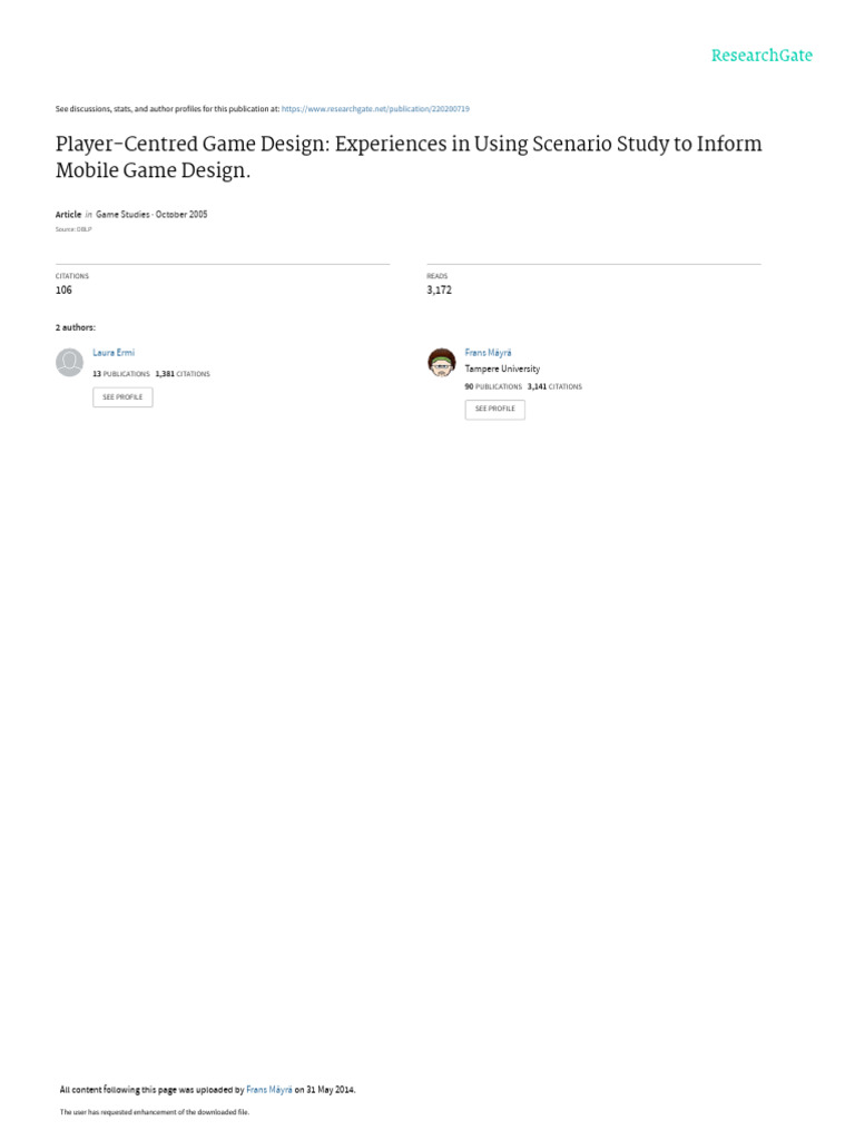 Player-Centred Game Design Experiences in Using SC | PDF | Questionnaire | Experience