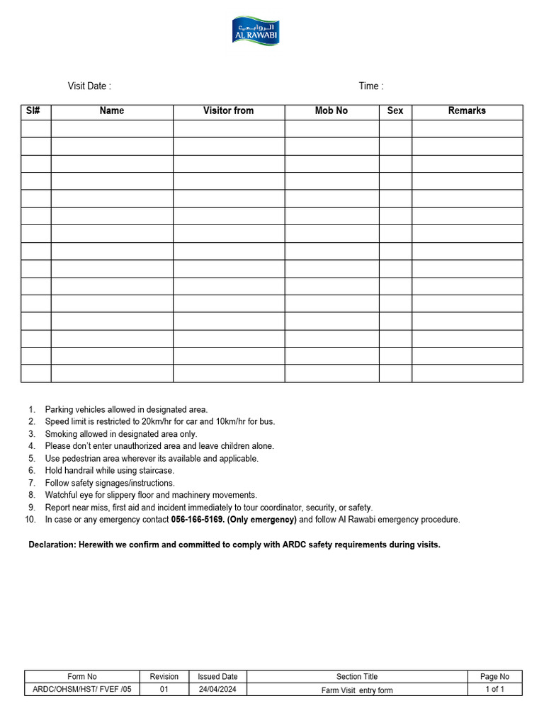 Farm Visit Entry Form | PDF