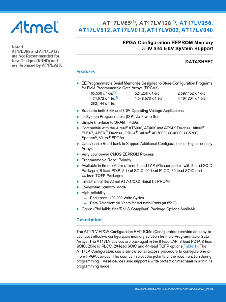 Atmel 2321 FPGA AT17LV Datasheet | PDF | Field Programmable Gate Array | Computer Engineering