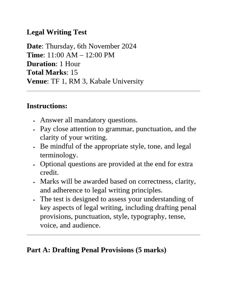 Legal Writing Test Instructions and Guidelines | PDF | Negligence | Damages