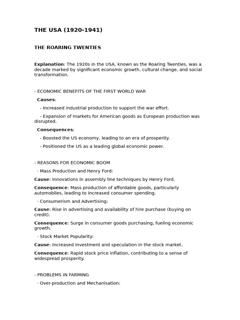 THE USA 1920-1941 | PDF | New Deal | Great Depression