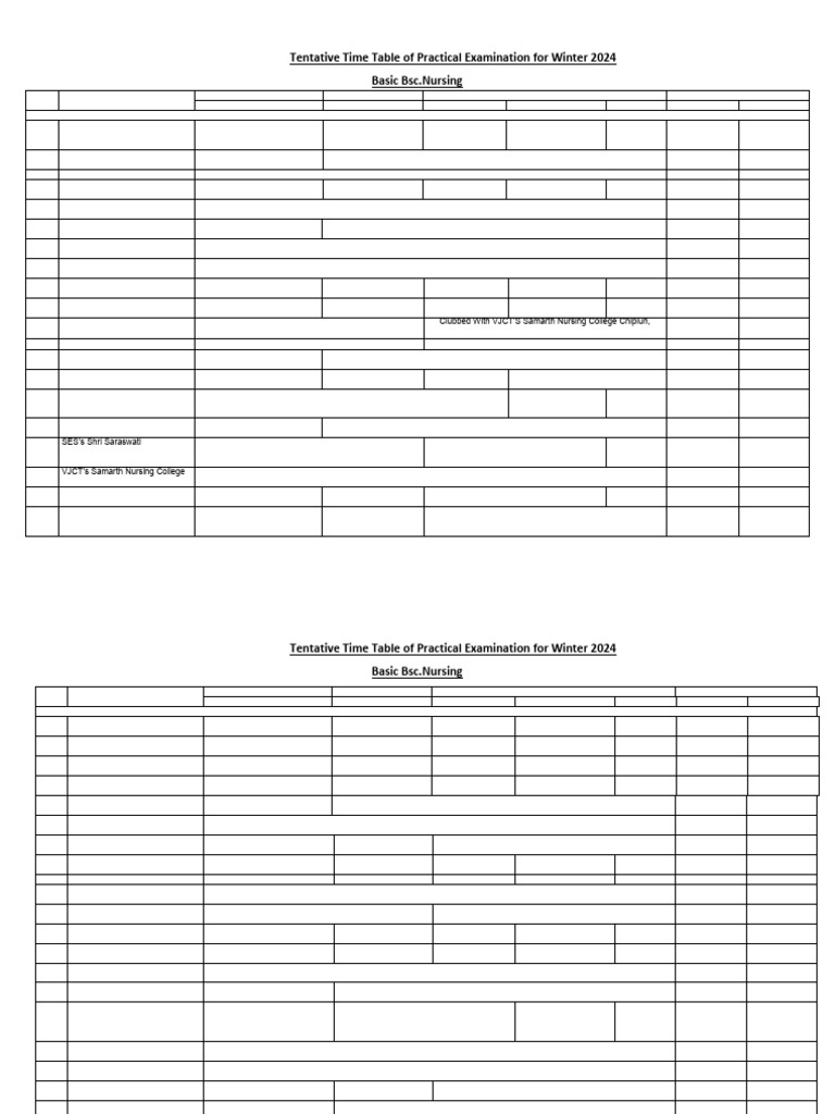 Winter 2024 Nursing Practical Exam Schedule | PDF