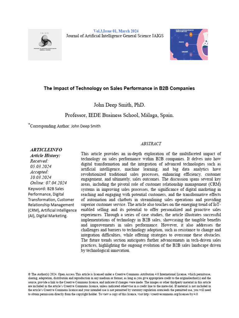 The Impact of Technology On Sales Performance in B2B Companies - Ref1 | PDF | Sales | Customer ...