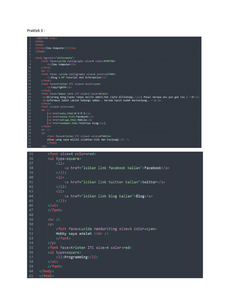 Praktek 3. Pembuatan Website HTML Sederhana | PDF