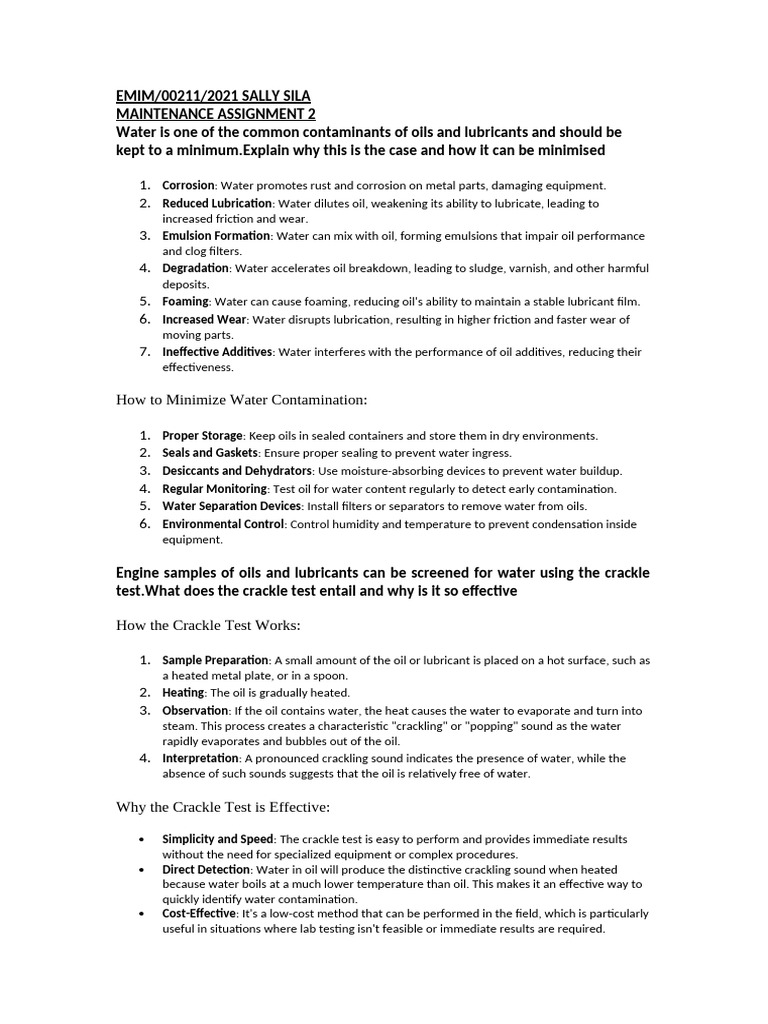 Maintenance notes | PDF | Water | Lubricant