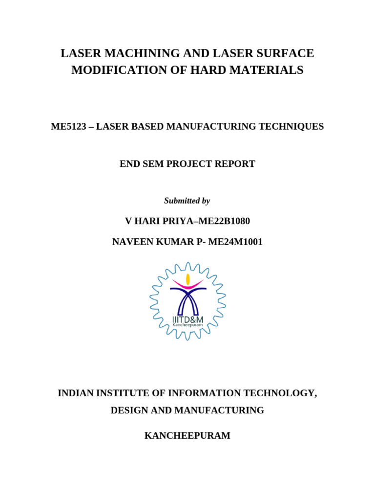 LASER MACHINING AND LASER SURFACE MODIFICATION OF HARD MATERIALS | PDF ...