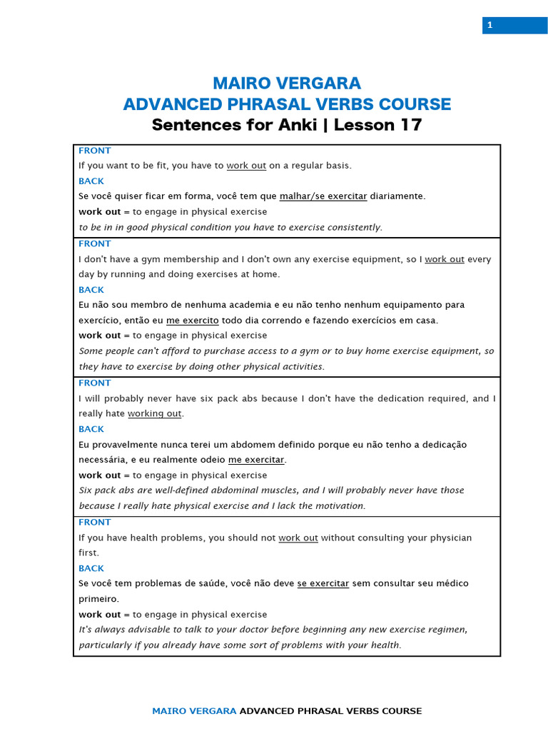 PDF Sentences - Lessons 17 | PDF | Physical Fitness