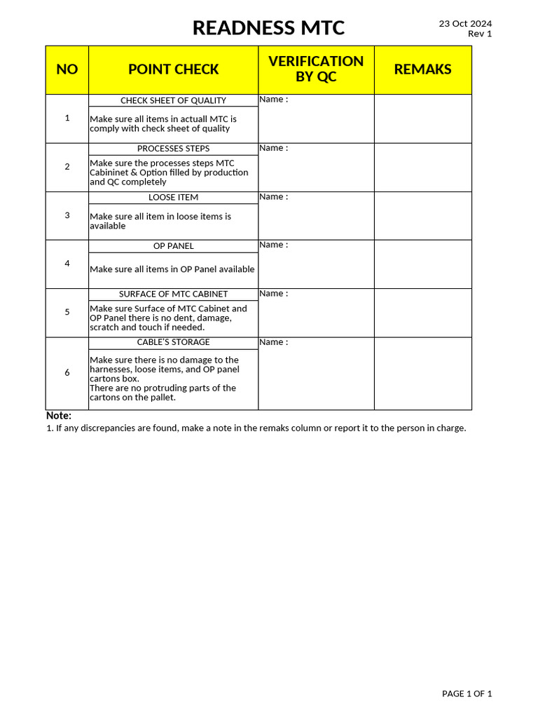MTC Quality Check Guide | PDF